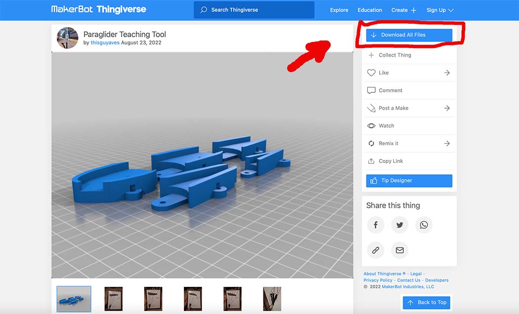 Modelo 3D del perfil alar de un parapente articulado ...